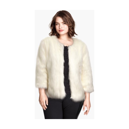 H&M+ Kurtka z imitacji futra h-m bezowy czapki futrzane w Domodi