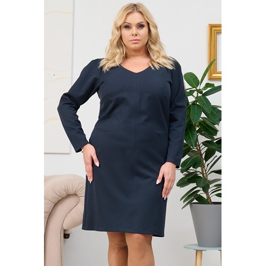 Sukienka elegancka z długimi rękawami dekolt w serek HILARA granatowa ...