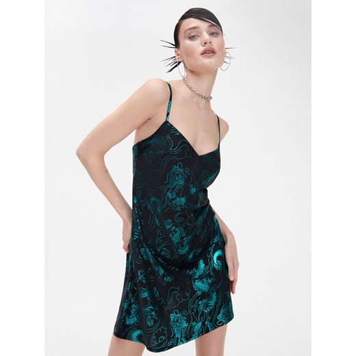 Cropp - Sukienka mini z motywem smoków Czarny