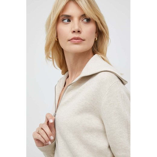 Calvin Klein sweter z domieszką kaszmiru damski kolor beżowy golfem ...