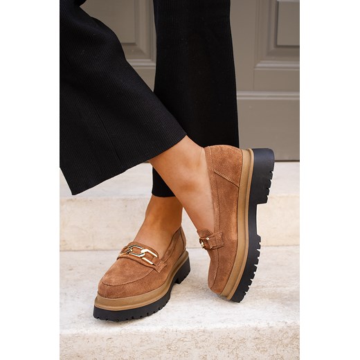 Brązowe zamszowe mokasyny Safna Saway