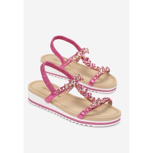 Fuksjowe Sandały na Koturnie z Paskiem w Cyrkonie Vaxia Renee renee.pl