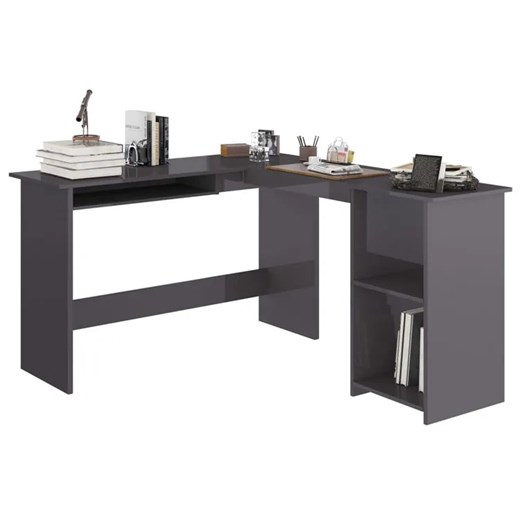 Szare biurko narożne nowoczesne połysk - Merfis 4X Elior Edinos.pl