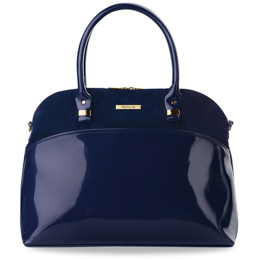 ELEGANCKA ZAMSZOWA TOREBKA DAMSKA LAKIEROWANA KUFEREK - GRANATOWY world-style-pl czarny elegancki