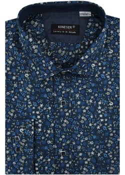 Jedwabna Koszula Męska Elegancka Wizytowa do garnituru granatowa we ...